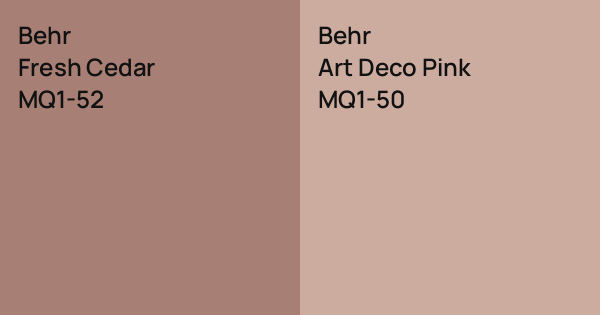 Behr Fresh Cedar vs. Behr Art Deco Pink comparison