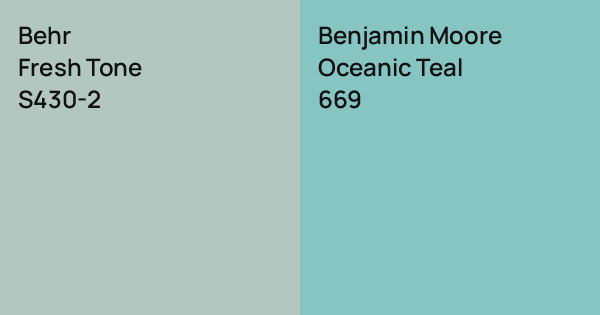 Behr Fresh Tone vs. Benjamin Moore Oceanic Teal comparison