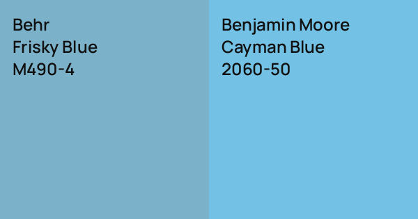 Behr Frisky Blue vs. Benjamin Moore Cayman Blue comparison