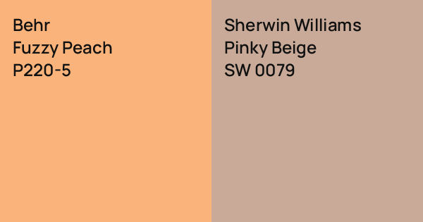 Behr Fuzzy Peach vs. Sherwin Williams Pinky Beige comparison