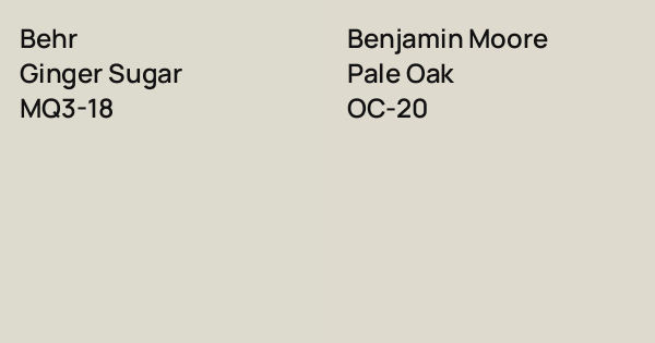 Behr Ginger Sugar vs. Benjamin Moore Pale Oak comparison