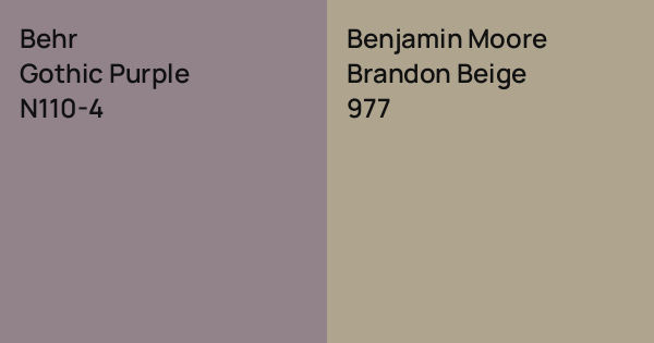 Behr Gothic Purple vs. Benjamin Moore Brandon Beige comparison