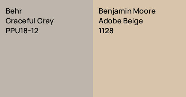 Behr Graceful Gray vs. Benjamin Moore Adobe Beige comparison