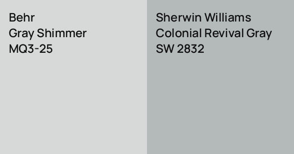 Behr Gray Shimmer vs. Sherwin Williams Colonial Revival Gray comparison