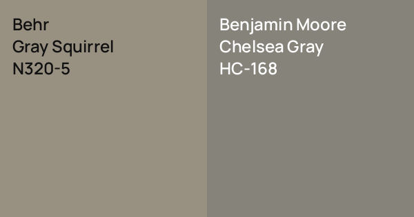 Behr Gray Squirrel vs. Benjamin Moore Chelsea Gray comparison