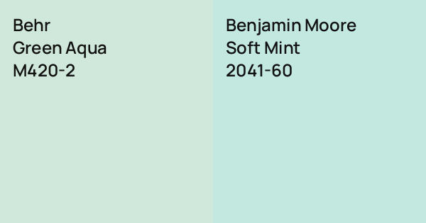 Behr Green Aqua vs. Benjamin Moore Soft Mint comparison