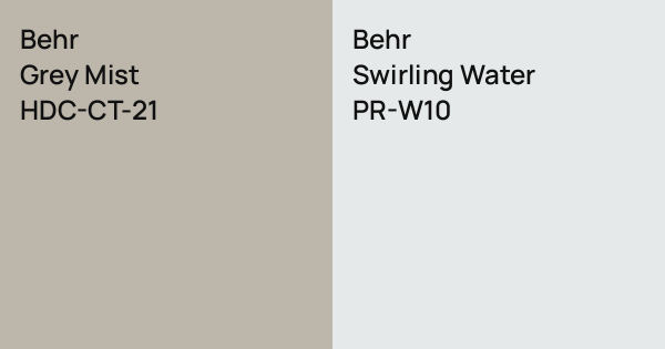 Behr Grey Mist vs. Behr Swirling Water comparison