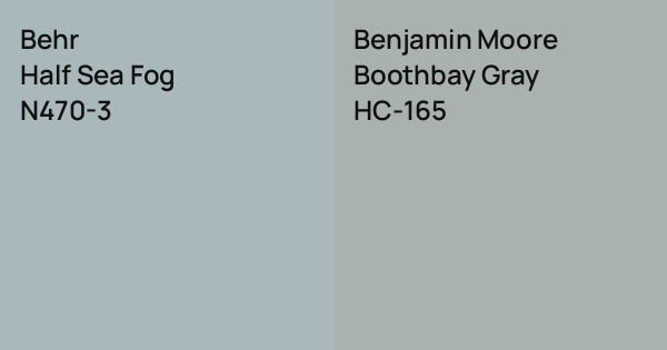 Behr Half Sea Fog vs. Benjamin Moore Boothbay Gray comparison