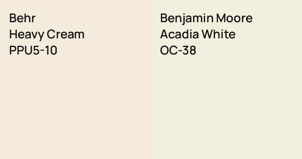 Behr Heavy Cream vs. Benjamin Moore Acadia White comparison