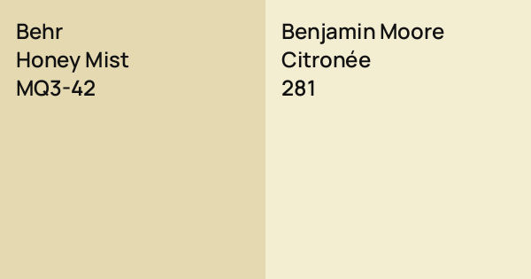 Behr Honey Mist vs. Benjamin Moore Citronée comparison
