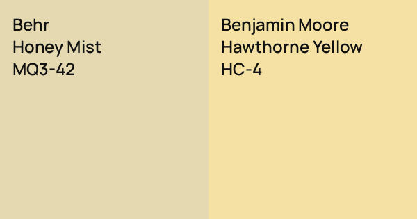 Behr Honey Mist vs. Benjamin Moore Hawthorne Yellow comparison