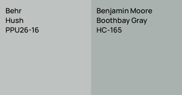 Behr Hush vs. Benjamin Moore Boothbay Gray comparison