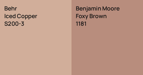 Behr Iced Copper vs. Benjamin Moore Foxy Brown comparison