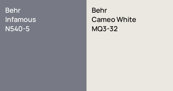 Behr Infamous vs. Behr Cameo White comparison