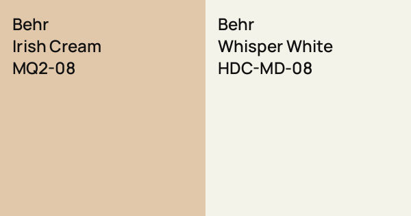 Behr Irish Cream vs. Behr Whisper White comparison