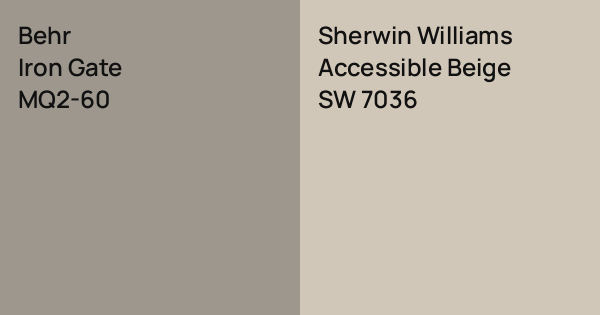 Behr Iron Gate vs. Sherwin Williams Accessible Beige comparison