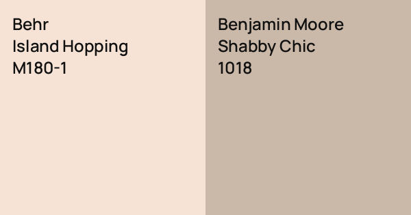 Behr Island Hopping vs. Benjamin Moore Shabby Chic comparison