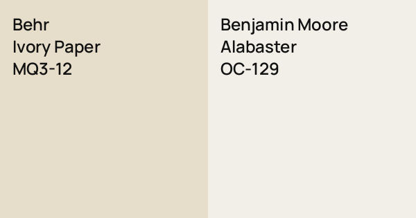 Behr Ivory Paper vs. Benjamin Moore Alabaster comparison