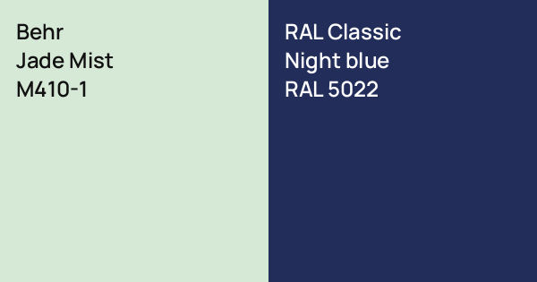Behr Jade Mist vs. RAL Classic Night blue comparison