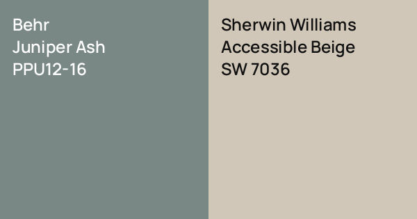 Behr Juniper Ash vs. Sherwin Williams Accessible Beige comparison