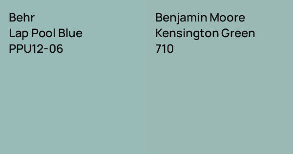 Behr Lap Pool Blue vs. Benjamin Moore Kensington Green comparison