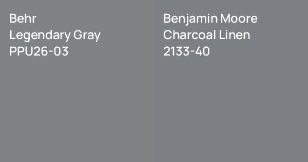Behr Legendary Gray vs. Benjamin Moore Charcoal Linen comparison