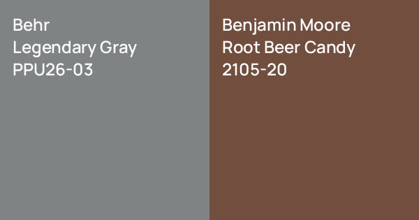 Behr Legendary Gray vs. Benjamin Moore Root Beer Candy comparison