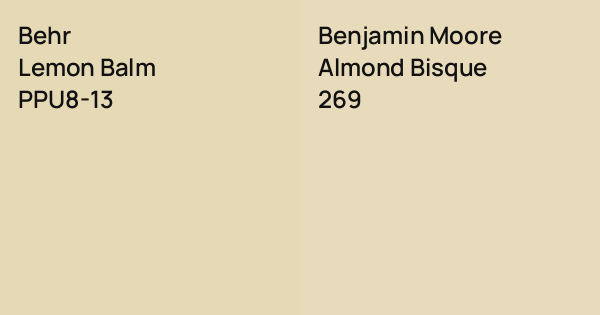 Behr Lemon Balm vs. Benjamin Moore Almond Bisque comparison