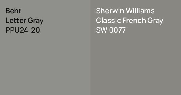 Behr Letter Gray vs. Sherwin Williams Classic French Gray comparison