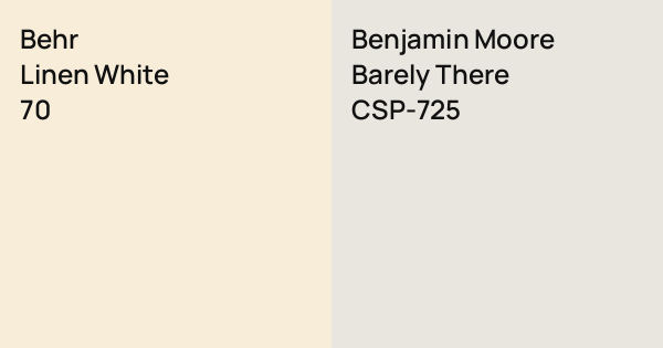 Behr Linen White vs. Benjamin Moore Barely There comparison