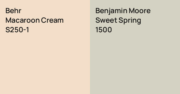 Behr Macaroon Cream vs. Benjamin Moore Sweet Spring comparison