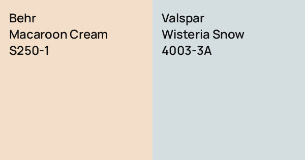 Behr Macaroon Cream vs. Valspar Wisteria Snow comparison