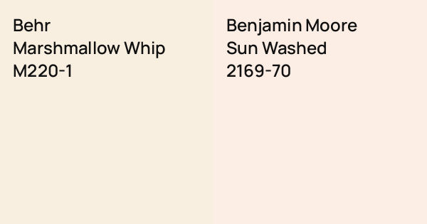 Behr Marshmallow Whip vs. Benjamin Moore Sun Washed comparison