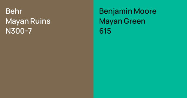 Behr Mayan Ruins vs. Benjamin Moore Mayan Green comparison