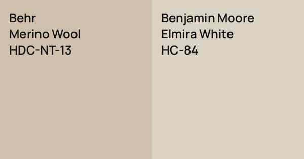 Behr Merino Wool vs. Benjamin Moore Elmira White comparison