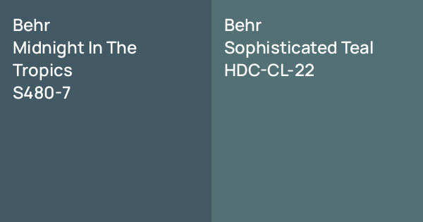 Behr Midnight In The Tropics vs. Behr Sophisticated Teal comparison
