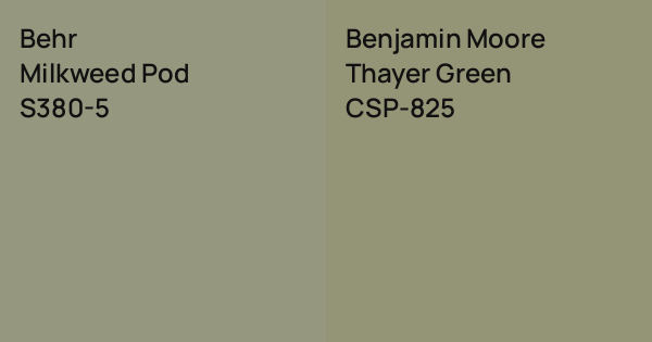 Behr Milkweed Pod vs. Benjamin Moore Thayer Green comparison