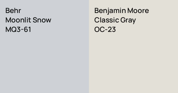 Behr Moonlit Snow vs. Benjamin Moore Classic Gray comparison