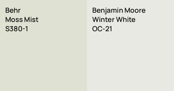 Behr Moss Mist vs. Benjamin Moore Winter White comparison