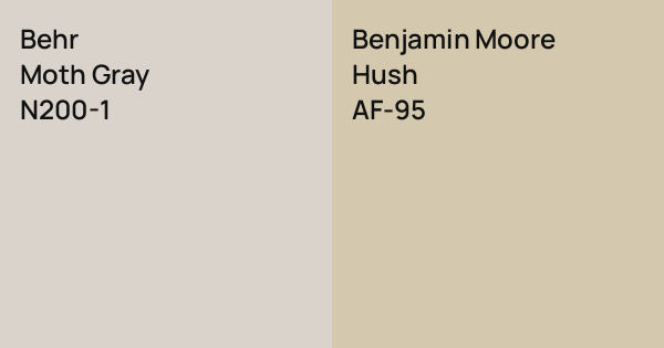 Behr Moth Gray vs. Benjamin Moore Hush comparison