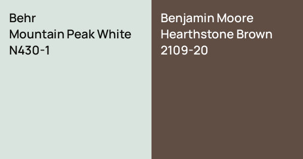 Behr Mountain Peak White vs. Benjamin Moore Hearthstone Brown comparison