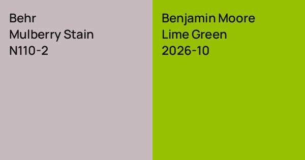 Behr Mulberry Stain vs. Benjamin Moore Lime Green comparison