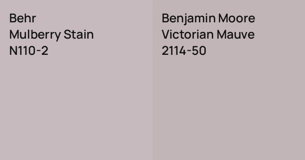 Behr Mulberry Stain vs. Benjamin Moore Victorian Mauve comparison