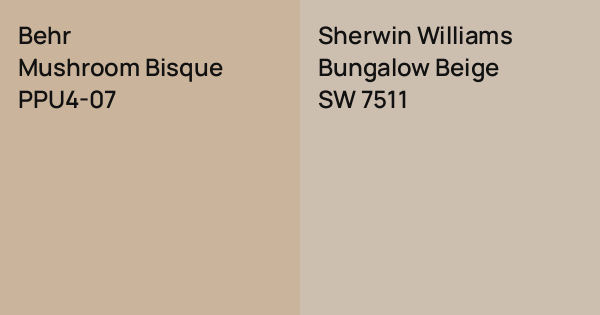 Behr Mushroom Bisque vs. Sherwin Williams Bungalow Beige comparison