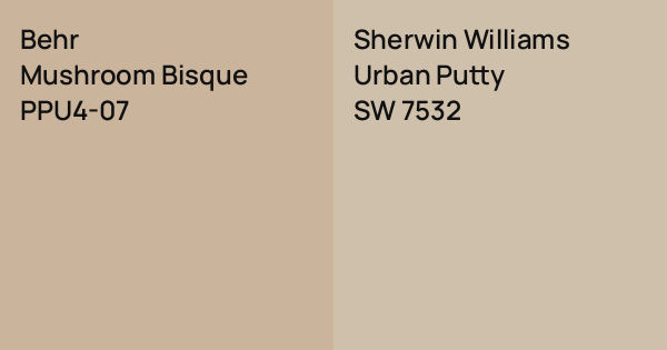 Behr Mushroom Bisque vs. Sherwin Williams Urban Putty comparison