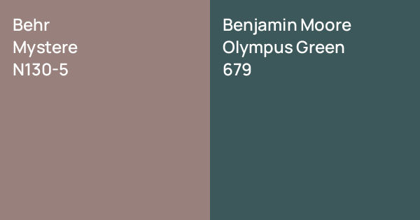 Behr Mystere vs. Benjamin Moore Olympus Green comparison