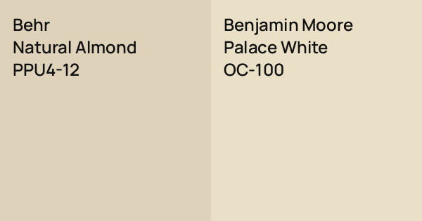 Behr Natural Almond vs. Benjamin Moore Palace White comparison