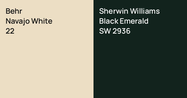 Behr Navajo White vs. Sherwin Williams Black Emerald comparison