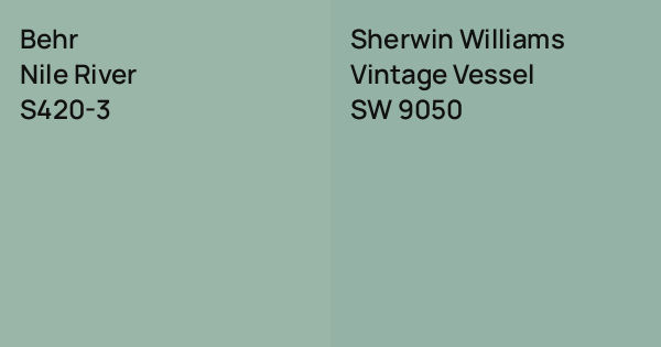 Behr Nile River vs. Sherwin Williams Vintage Vessel comparison