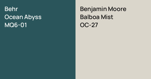 Behr Ocean Abyss vs. Benjamin Moore Balboa Mist comparison